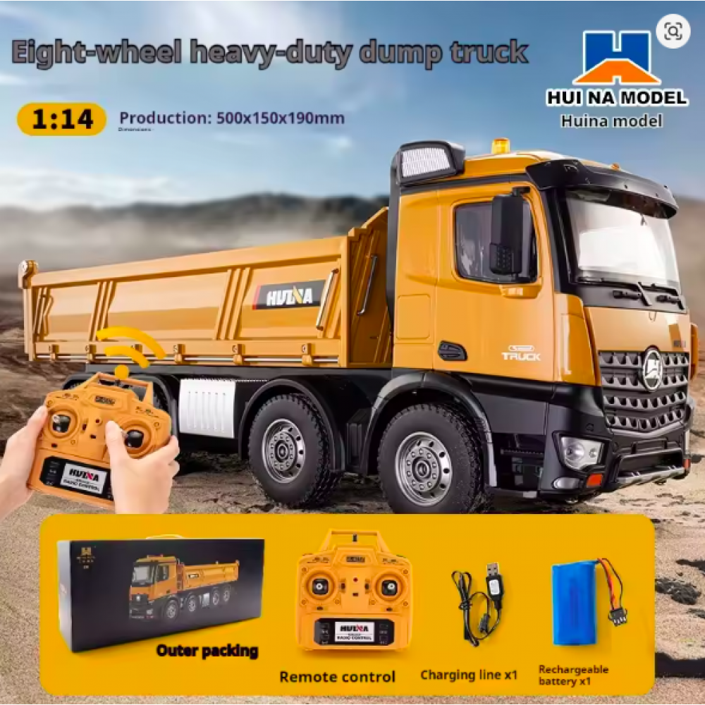 Huina 1536 1:14 Alloy RC Dump Truck – 12CH Large 8-Wheel Heavy ...