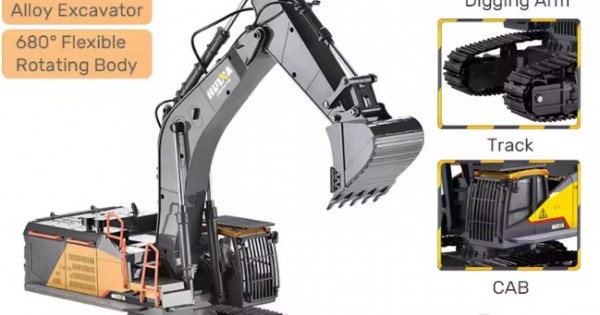 HUINA 1592 RC Excavator 1:14 Scale 22 Channels 2.4G Semi-Alloy Remote ...