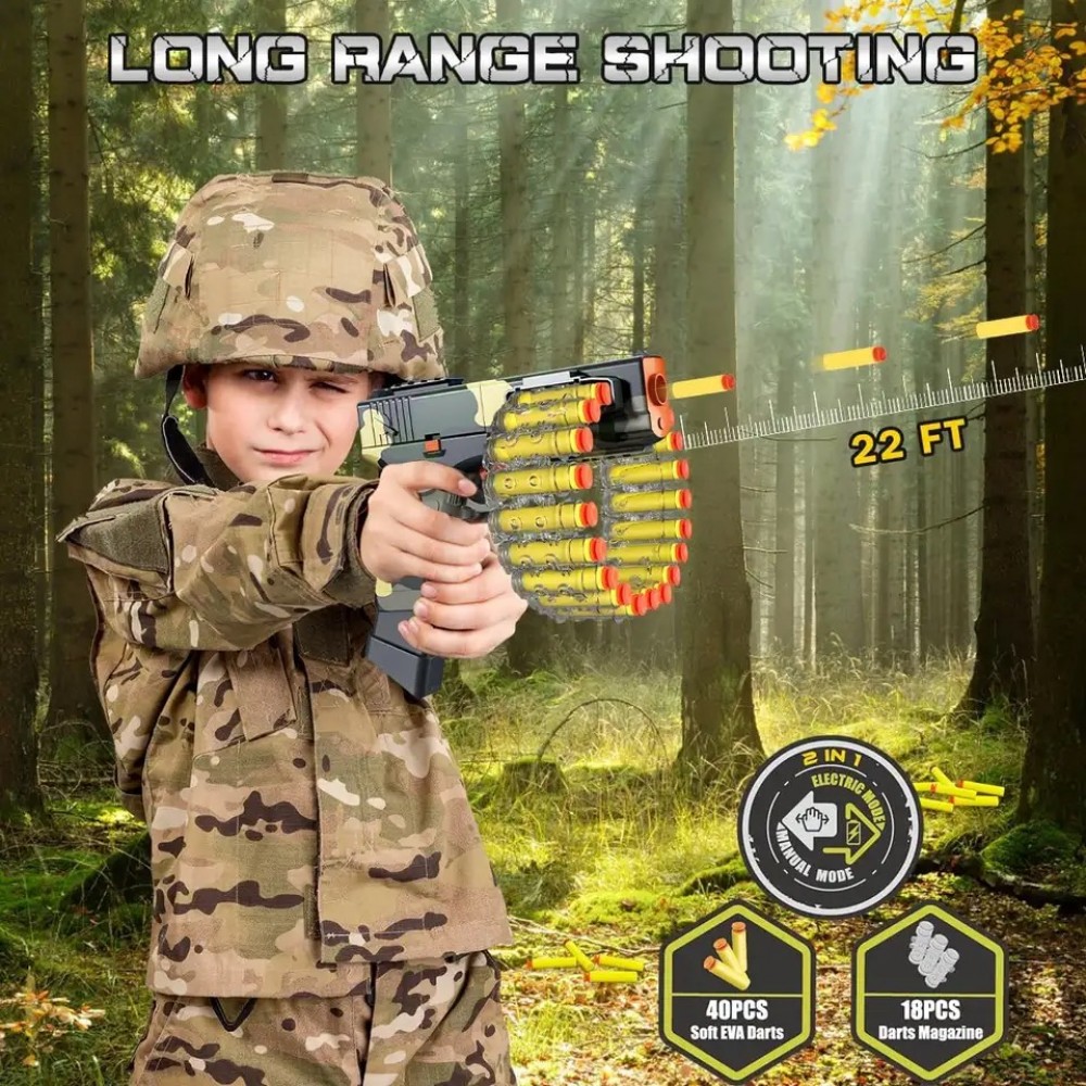 Clock Gun Foam Blaster For Kids Chain Clip Auto Manual Gun Toy 40-Darts